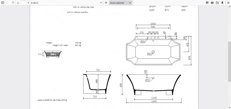 Cada baie compozit freestanding 165x88 cm, cod CCLDMR1688