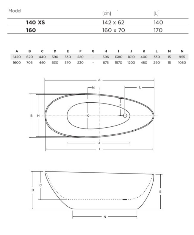 Cada baie compozit freestanding 142x62 cm cod.CCGOSIBS